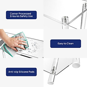 HMYHUM Acrylic Narrow Side Table with Charging Station, 7" Width, 3 Tier Small End Table for Small Spaces, Skinny Nightstand/Bedside Table with USB Ports & Outlet, Clear