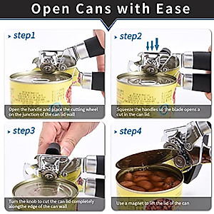 Geolinca Manual Handheld Strong Can Opener, Sharp Cutting Wheel for Smooth Edge Cut, Comfortable Soft Handle, Easy to Use Turn Knob, Includes Built in Bottle Opener, Black