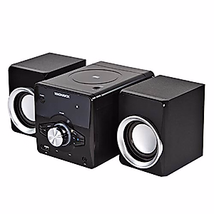 Magnavox MM442 3-Piece Top Loading CD Shelf System with Digital PLL FM Stereo Radio, Bluetooth Wireless Technology, and Remote Control in Black | Blue Lights | LED Display | AUX Port Compatible |