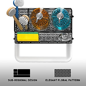 Cisily Sponge Holder for Kitchen, Sink Caddy Organizer, Kitchen Sink Accessories with Drip Tray, Rustproof and Non-slip Kitchen Sink Sponge Holder, Kitchen Essentials for New Home（Matte Black