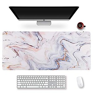 Extended Gaming Mouse Pad XXL ArtSo Large Keyboard Mat Long Mousepad Desk Decor Writing Pad Non Slip Rubber Base Stitched Edges for Work, Game, Office, Home, 35.1" x 15.7", White Gold Marble
