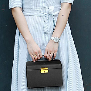 Jewelry Box 3-Layer Display Jewelry Box & Organizers with Lock and Mirror Portable Travel Jewelry Boxes for Women (Black)