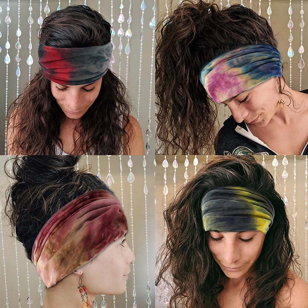 CAKURE Boho Wide Headbands Tie-Dyed Head Bands Thick Head Wraps Knotted Hairbands Elastic Non-Slip Turban SweatBands Hair Fashion Bands for Women and Girls Pack of 4 (Type A)