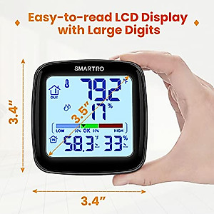 SMARTRO SC92 Professional Indoor Outdoor Thermometer Wireless Digital Hygrometer Room Humidity Gauge Temperature and Humidity Meter & Pro Accuracy Calibration