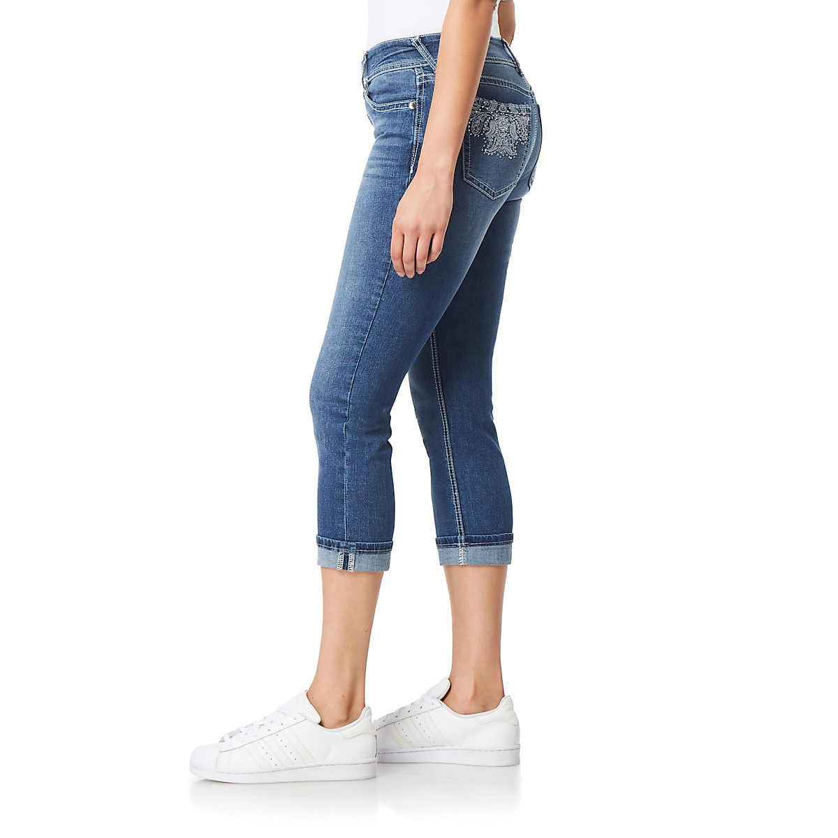 WallFlower Women's Size Luscious Curvy 23.5" Crop Mid-Rise Bling Insta Stretch Juniors (Standard, Cedar, 18 Plus