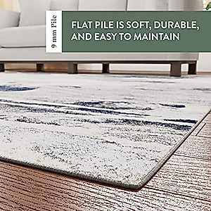 Edenbrook Area Rugs for Living Room - Navy and Cream Distressed Area Rug -Low Pile for High Traffic Areas, 5x8