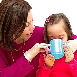 TalkTools Recessed Plastic Lid Cup with Handles | Break Resistant | Self-feeding - BPA Free - 2 Lids - Light Blue