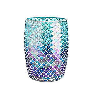 WHOLE HOUSEWARES | Bathroom Wastebasket | Mermaid Glass Mosaic Decoration and Bathroom Accessories Toilet Brush Set - Blue Toilet Bowl Brush and Holder (Fan Shape)
