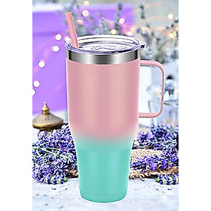 Merfefe 40oz Insulated Coffee Tumbler with Handle.40 oz Tumbler with Handle and Lid and Straw.Keep Drinks Cold Hot.Easy to Hold,Sweat Proof,Leak Proof,Dishwasher Safe.