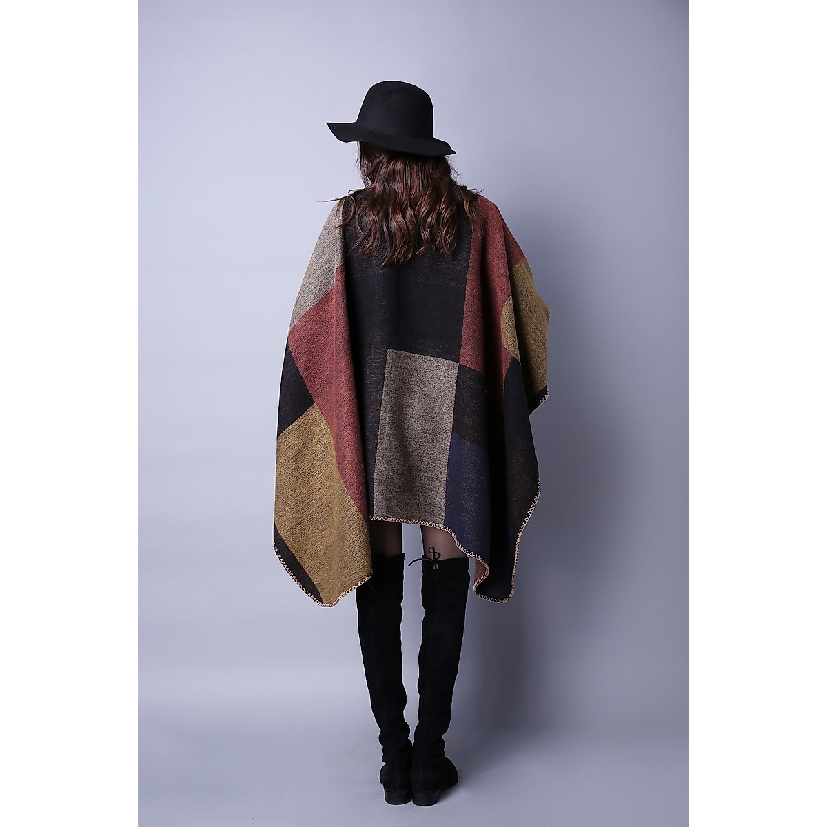 Lacavocor Women's Warm Shawl Wrap Cape Winter Sweaters Open Front Poncho, A1-khaki