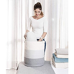 OrganiHaus Gray Nursery Laundry Basket 15x18 | Farmhouse Hamper Basket | Extra Large Storage Basket | Blanket Basket for Living Room | Baby Laundry Hamper | Toy Basket for Kids | Soft Pillow Basket