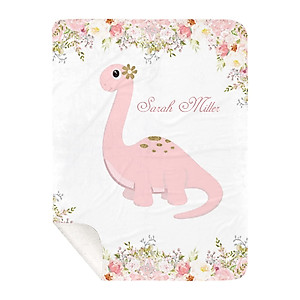 NZOOHY Pink Floral Girl Dinosaur Baby Blanket Personalized Girl Boy Soft Warm Newborn Throw Naps Swaddle Custom Blanket 30X40 in
