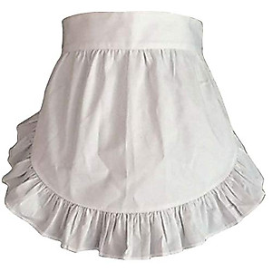CRB Fashion Waist Apron Kitchen Cooking Restaurant 100% Cotton Bistro Half Aprons with Pockets For Girl Woman (White)