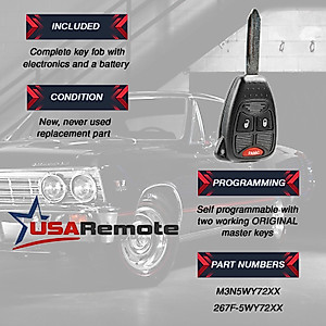 fits Dodge Caravan and Grand Caravan/Chrysler Town Country 2004 2005 2006 2007 Car Key Fob Keyless Entry Remote (M3N5WY72XX 3-btn)
