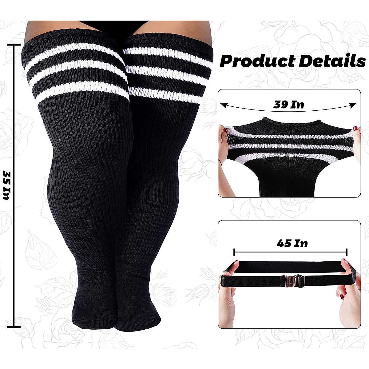 LOUSGUTA Plus Size Thigh High Socks for Thick Thighs- Extra Long Women Striped Cable Knitted Over Knee High Stockings Leg Warmer