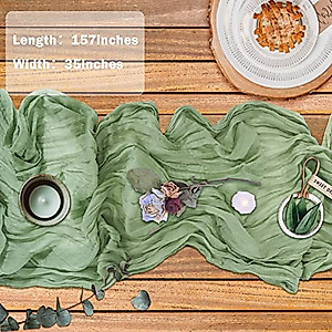 Vibera Cheesecloth Table Runner 35 x 157 inches Long Sage Green Table Runners for Wedding Birthday Party Gauze Table Runner for Bridal Shower Baby Shower Decorations（1 Pack）