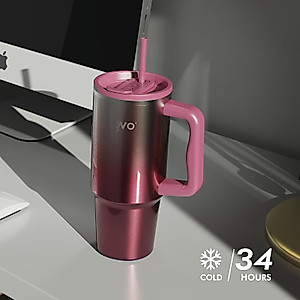 WOOVO 30oz Tumbler with Handle and Straw, Insulated Coffee Mug with Splash Proof Lid, BPA Free Reusable Double Wall Stainless Steel Water Cup, Keep Beverages Cold Hot for Hours, Gradient Red