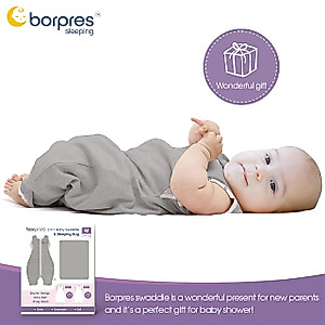 BORPRES Baby Swaddle,Infant and Newborn（Baby） Swaddle with 2 in 1 Transitional System,Ultra Breathable and Snuggly Sleeping Bag,Enhanced Comfort and Improved Sleep,3-9 Months,Hemp Gray
