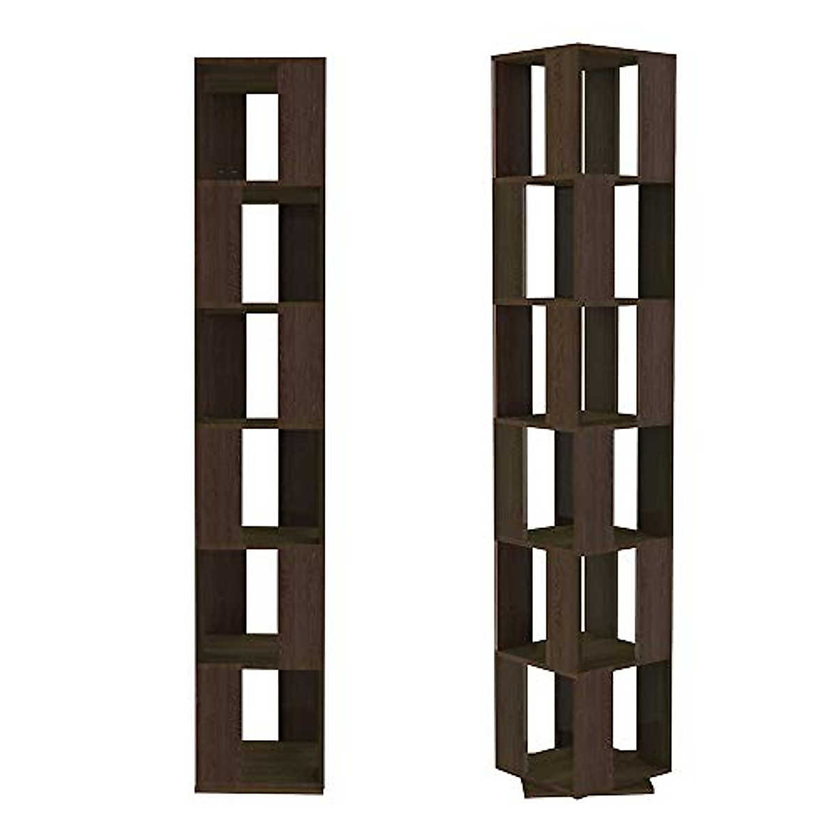 HomeSailing Wooden Rotating Bookcase Shelves Floor Freestanding for Living Room Corner, Slim 6 Tiers Unit Storage Display Rack Tall Bookshelf Kids Bedroom Small Space (Dark Walnut)