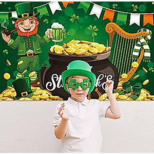 PTFNY Happy St. Patrick's Day Backdrop Banner 71 x 45 Inch Lucky Party Decoration Green Shamrocks Banner Decoration for St Patricks Day Party Background Decoration Photo Booth Props