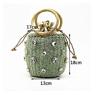 ZHYLing Small Drawstring Straw Tote Hand Braided Bucket Bag Summer Beach Wrist Wallet Organizer (Color : Beige)