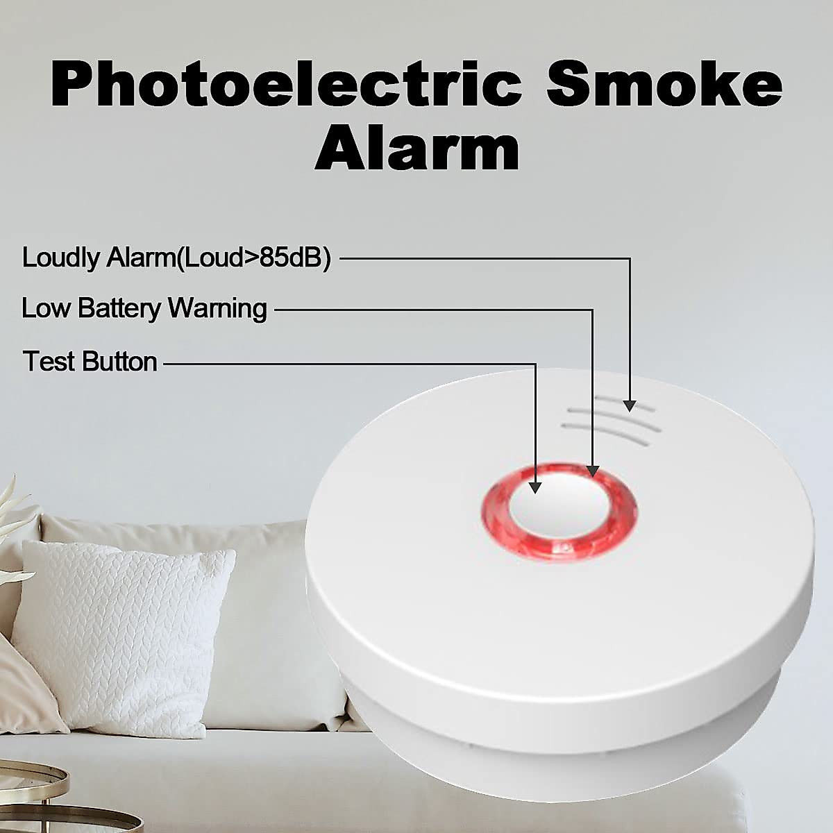 SITERWELL Smoke Alarm 10 Years Battery Life, 3V Sealed Battery UL217 Photoelectric Sensor with Mute Button and Test Button, Suitable for Living Room/Home Fire Safety GS508C (2)