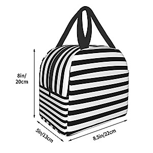 UYEUGV Insulated Black and White Lunch Bag Box for Kids Teen Girls Boys Women, Reusable Cool Cute Stripe Lunch Bags for School Work Picnic Travel