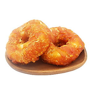 Pawant Dog Treats Long Lasting for Large Dog Clean Teeth Chicken Wrapped Rawhide Donuts 0.5lb/227g