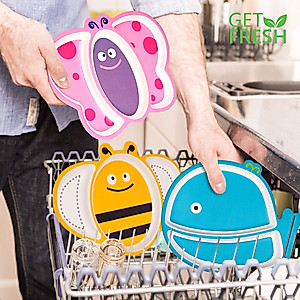 GET FRESH Bamboo Kids Divided Plates – 1pc Butterfly Sectioned Bamboo Fibre Childrens Plates – Cute Animal Bamboo Toddler Divided Plate – Reusable Bamboo Fibre Kids Plates with 3 Compartments