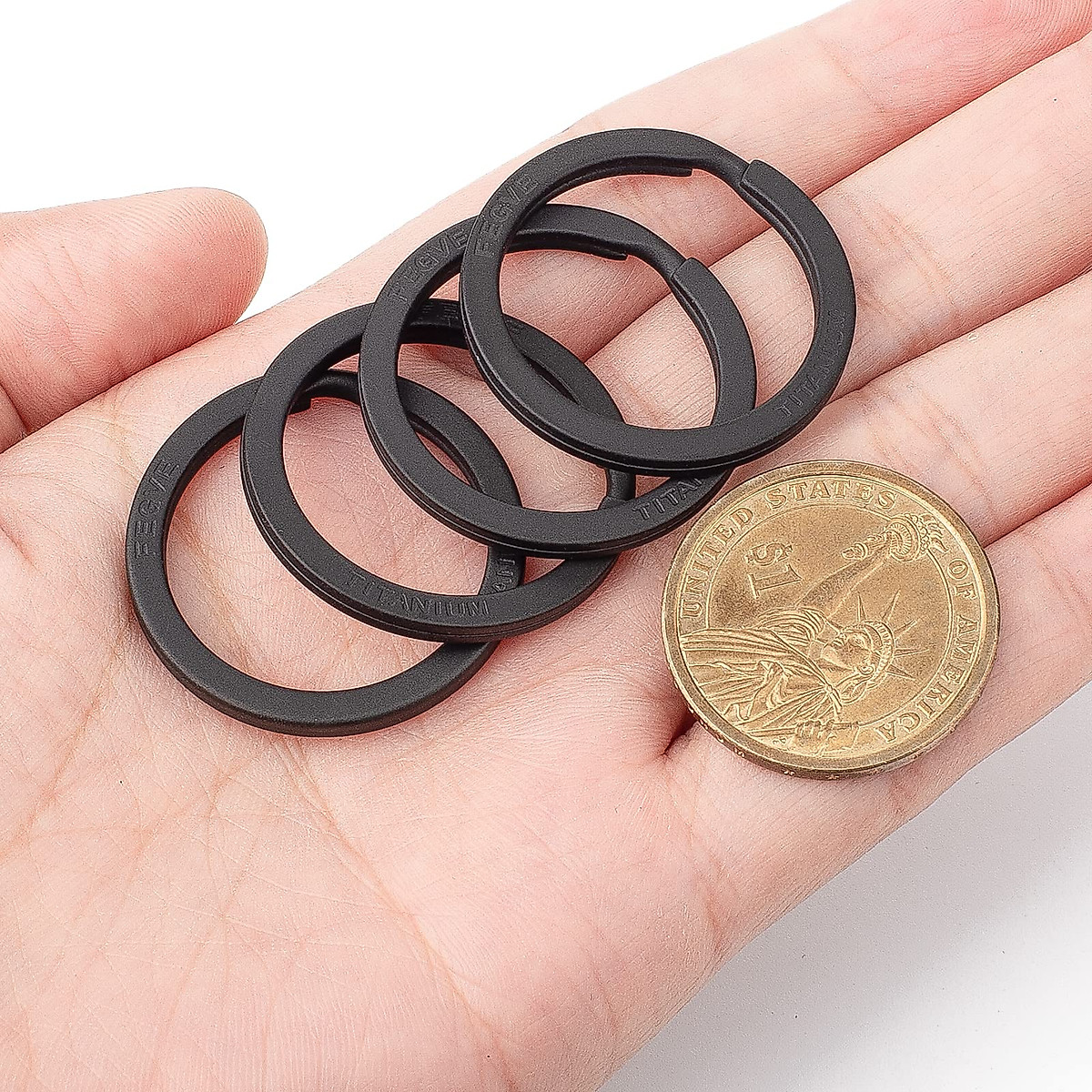 FEGVE Titanium Key Rings Split Rings 4 Packs, Key Rings for Keychains, Keychain Ring for Home Car Keys Organization (Black - 32 mm / 1.25 inches)