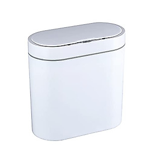 ELPHECO Bathroom Trash Can, 2.5 Gallon Waterproof Motion Sensor Small Bathroom Trash Can with Lid, Slim Plastic Narrow Bedroom Trash Can Office Trash Can, White