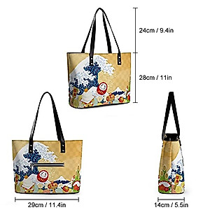 Womens Handbag Japanese Elements Japan Wave Leather Tote Bag Top Handle Satchel Bags For Lady