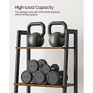 VASAGLE Ladder Shelf, 4-Tier Bookshelf, Storage Rack, Bookcase with Steel Frame, for Living Room, Home Office, Kitchen, Bedroom, Industrial Style, Rustic Brown and Black ULLS44X