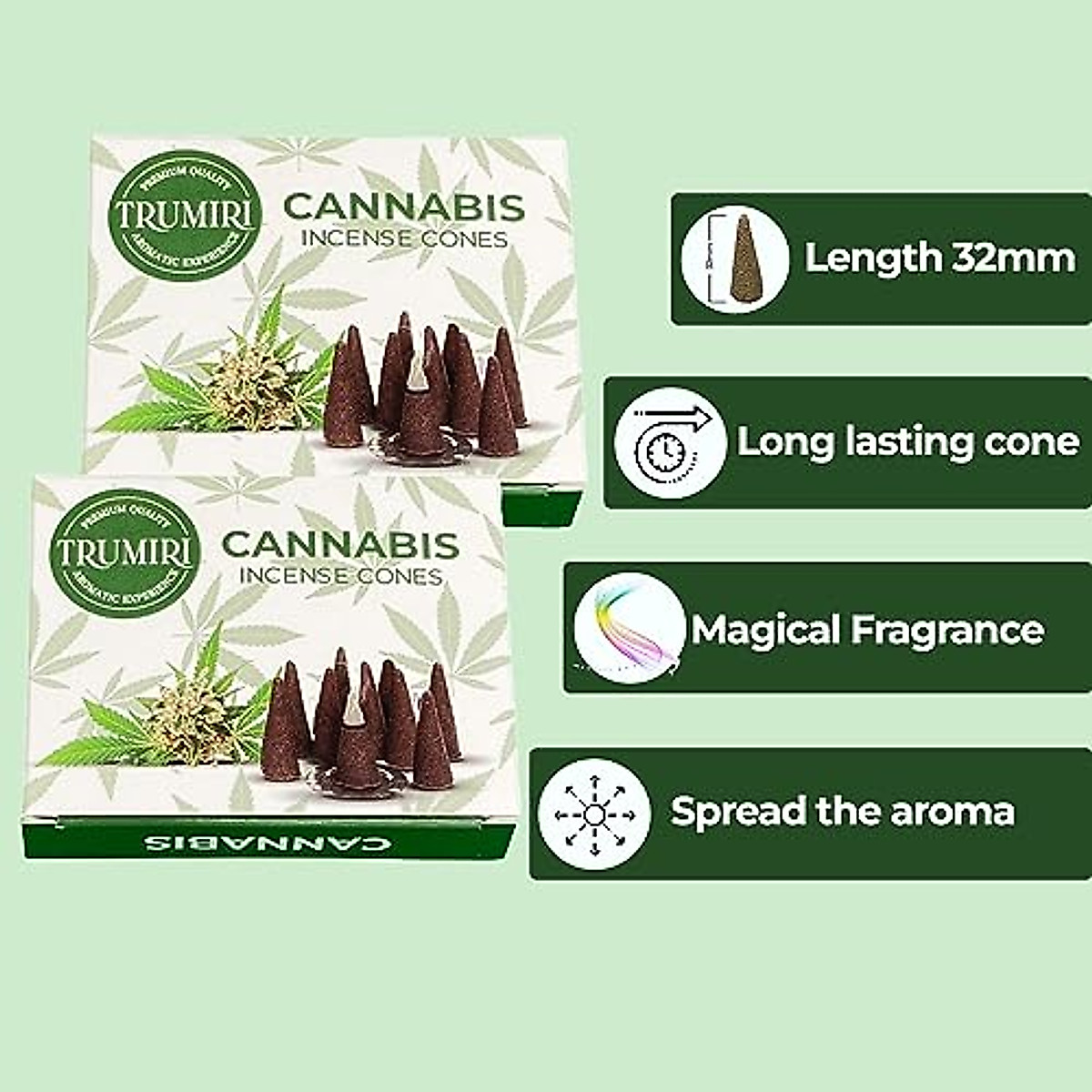 Cannabis Scented Incense Cones - Total 20 Cone Incense - Dual Pack of 10 Insence Cones - Incense Cones Scented - Cone Incense Scents - Insense Cones - Incent Cone