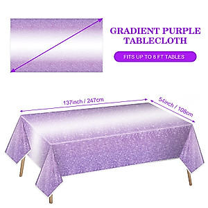 Babudeer 4 Pack Gradient Purple Plastic Tablecloth, 54 x 108 Inch Disposable Pastel Table Cloths for Rectangle Tables, Sprinkle Dot Lavender Table Covers for Birthday Wedding Theme Party Decoration