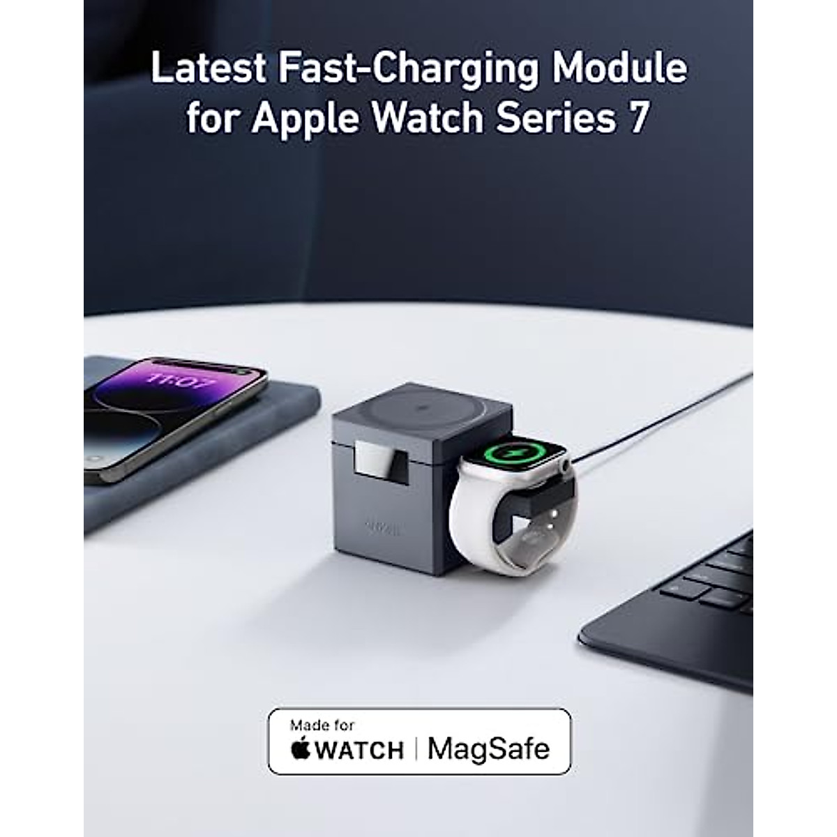 Anker MagSafe Charger Stand,Anker 3-in-1 Cube with MagSafe, 15W Max Fast Charging Stand, Foldable Wireless Charger for iPhone 15/14/13, Apple Watch S1-8/Ultra, AirPods (30W USB-C Charger Included)