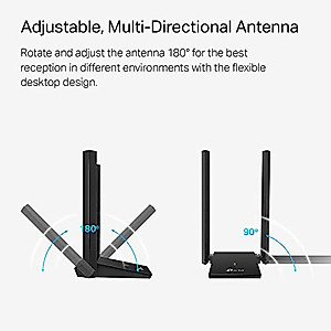 TP-Link USB WiFi Adapter, AC1300Mbps Dual Band 5dBi High Gain Antenna 2.4GHz/ 5GHz Wireless Network Adapter for Desktop PC (Archer T4U Plus)- Supports Windows 11/10/8.1/8/7, Mac OS 10.9-10.14
