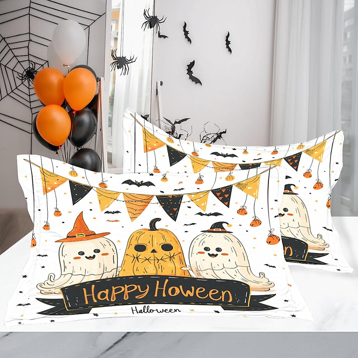 DiuuDi Halloween Duvet Cover King Size 3D Printed White Background Duvet Cover Set Halloween Pumpkin Ghost Spider Web Festival Gift Comforter Cover Cozy Quilt Cover with 2 Pillowcases