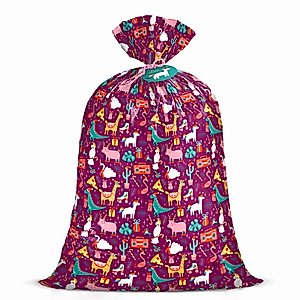 WRAPAHOLIC 56" Large Christmas Plastic Gift Bag - Cute Red Green Gnome and Candy Canes Design for Holiday, Parties, Celebrating, or Any Occasion - 56" H x 36" W