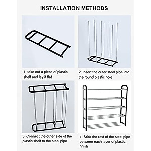 Free Standing 5-Tier Shoe Rack for Closet 15-20 Pairs Metal Shoe Organizer Easy Assembly Shoe Boxes Sturdy Shoe Shelf for Entryway, Garage, Bedroom, Cloakroom (Color : Black+Silver, Size : 29.5 x 11