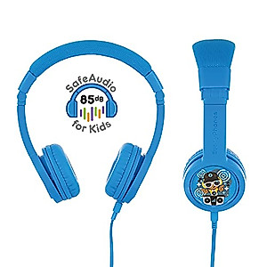 ONANOFF BuddyPhones Explore+, Volume-Limiting Kids Headphones, Foldable and Durable, Built-in Audio Sharing Cable with in-Line Mic, Best for Kindle, iPad, iPhone and Android Devices, Cool Blue