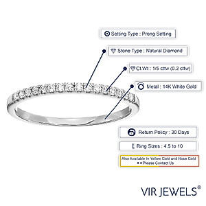 Vir Jewels 1/5 carat (ctw) Diamond Wedding Anniversary Band for Women, Half Eternity Round Diamond Engagement Ring 14K White Gold Prong Set 0.20 cttw, Size 6