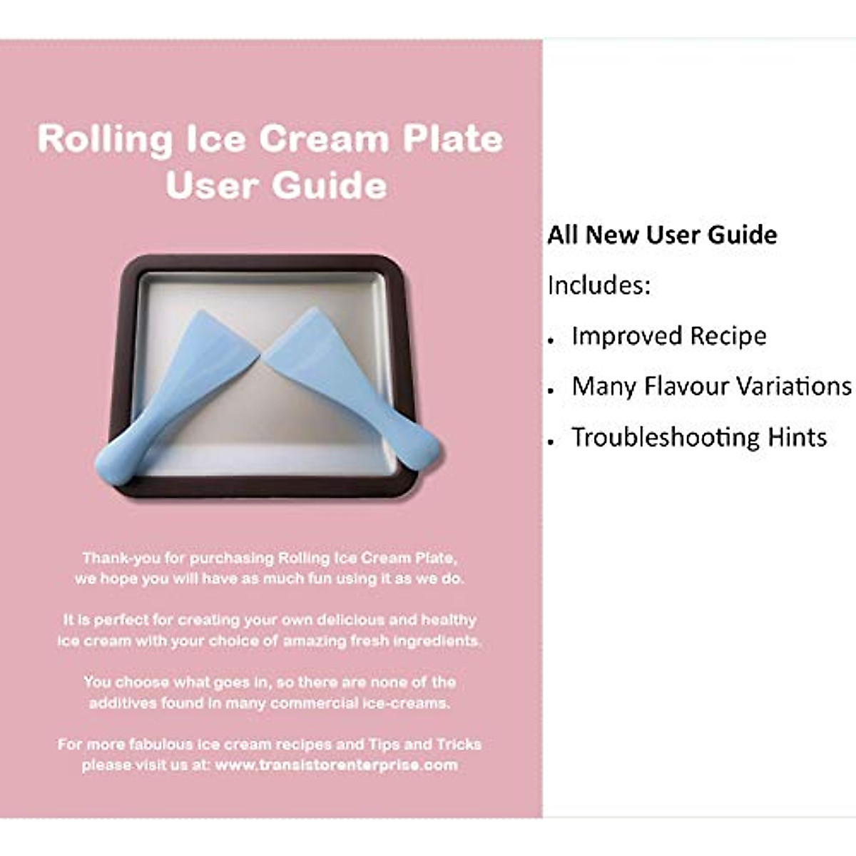 Rolled Ice Cream Maker, Rectangle Anti Griddle Pan with 2 Spatulas for Healthy Homemade Rolled Ice Cream, Softserve, Gelato, Sorbet and Frozen Yogurt. Easy to use instant Ice Cream Roll Maker Pan.