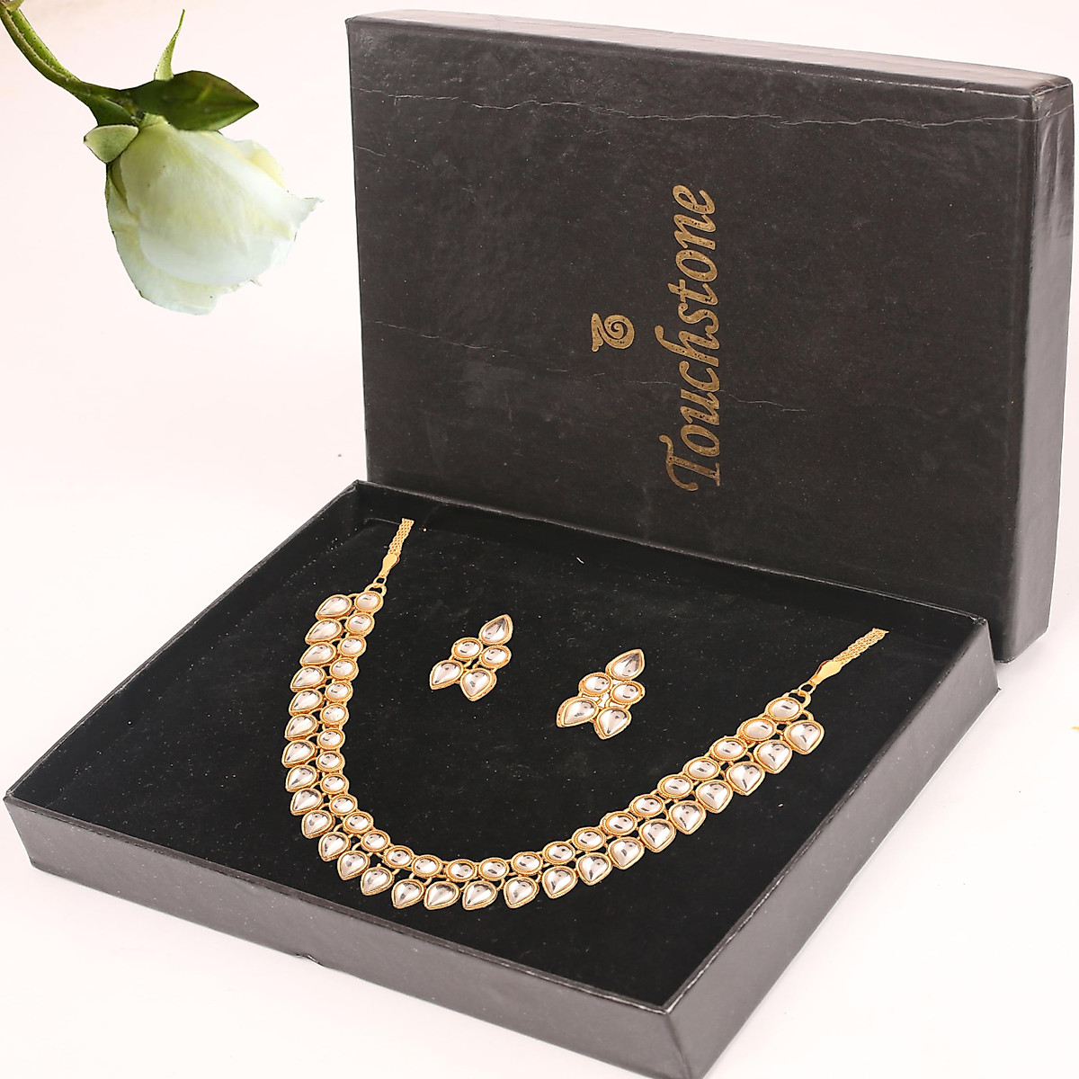 Touchstone Indian kundan jewelry sets for women necklace polki gold set earrings small royal mughal handcrafted look bollywood traditional wedding bridal designer jewellery fashion style in gold tone