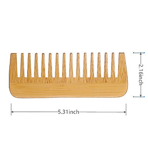 Mnixy Bamboo Wide-Tooth Comb, Large Hair Detangling Comb, Wooden Curls Comb, Anti Static for Long Hair, Natural Material, Well Made, For All Hair Types, No Handle Design, Travel Friendly