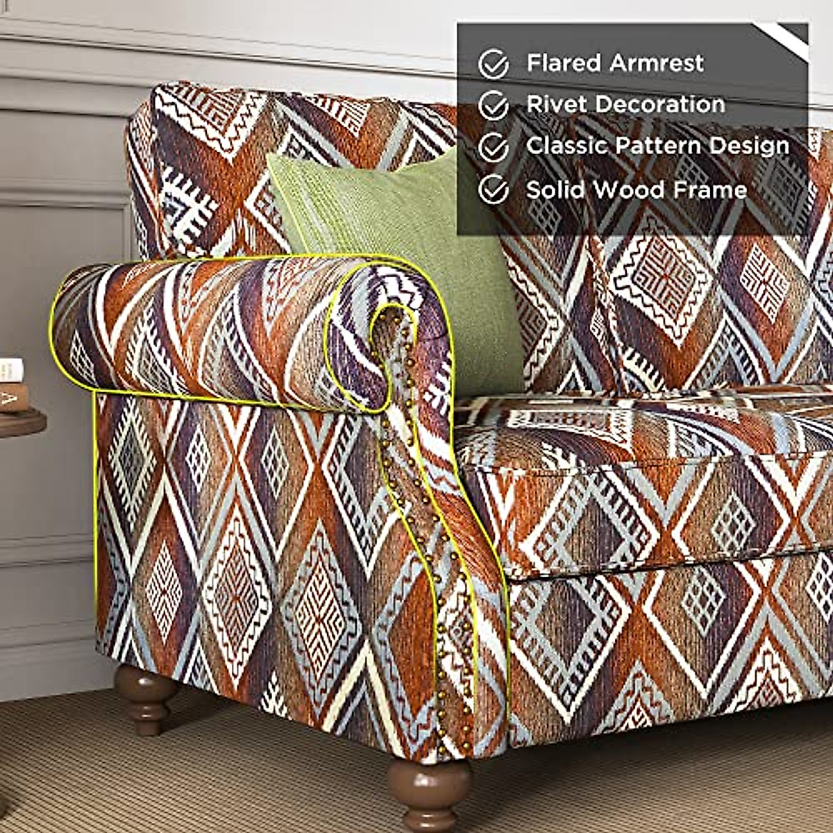 HONBAY Upholstered Sofa 3 Seater Couch with Rolled Arms, Traditional Sofa Couch with Nailhead Trim Sofa for Living Room