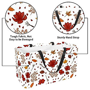 Reusable Grocery Bag Autumn Flowers Floral Pattern Large Stand Up Tote Shopping Bag with Reinforced Handles c