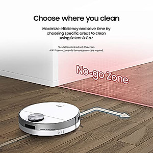 SAMSUNG Jet Bot Robot Cordless Vacuum Cleaner w/Intelligent Power Control, Precise Navigation, Multi Surface Cleaning for Hardwood Floors, Carpets, Rugs, Anti Hair, VR30T80313W/AA, White