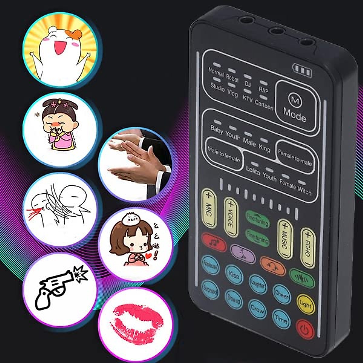 Voice Changer, Portable Mini Voice Changer Device Handheld Sound Card 8 Fixed Sound Effects Plug and Play, Gaming Recording, for Mobile Phone Computer