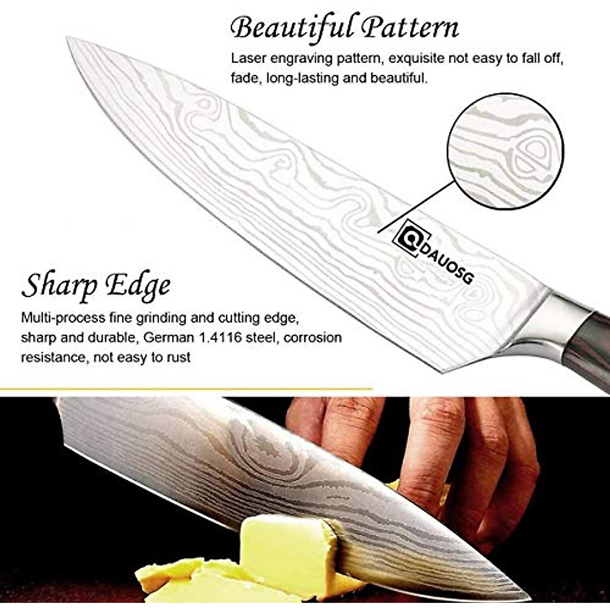 8 Inch Chef's knife, blade length 20 cm, professional kitchen knife, chef's knife, utility knife made of carbon stainless steel, extra sharp knife blade with ergonomic handle